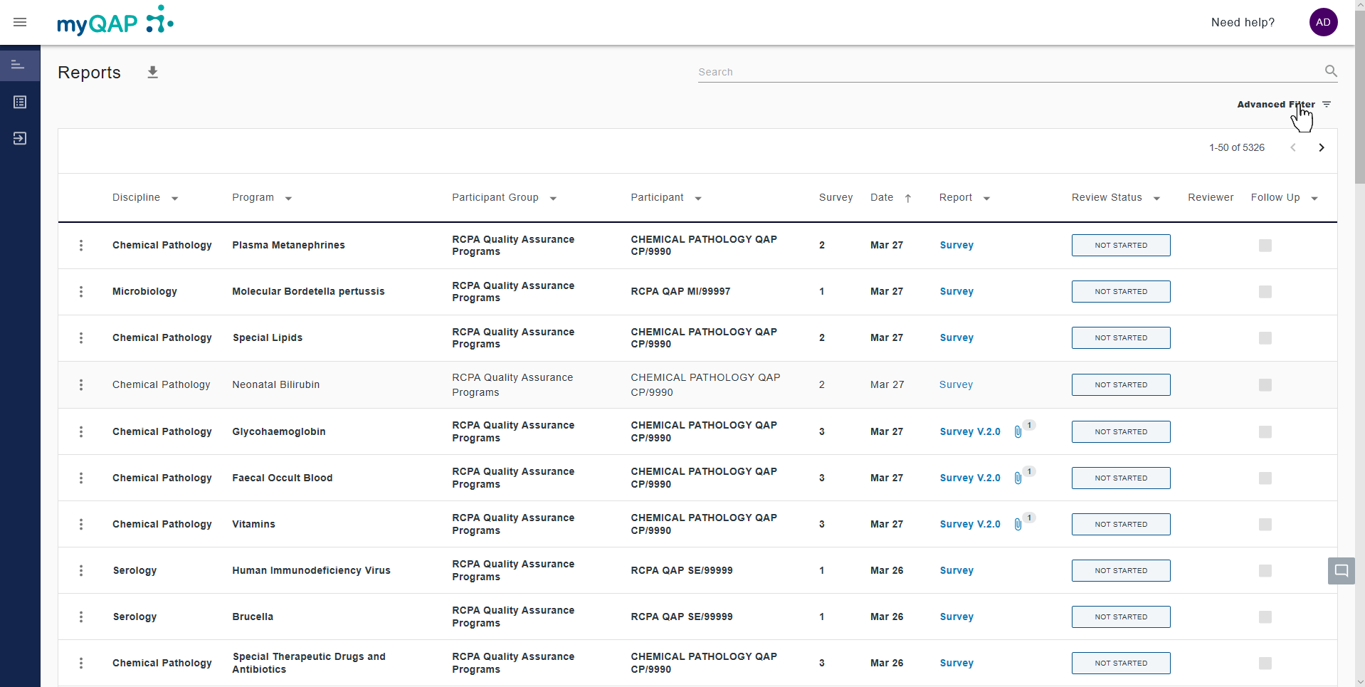 Searching and Filters - myQAP