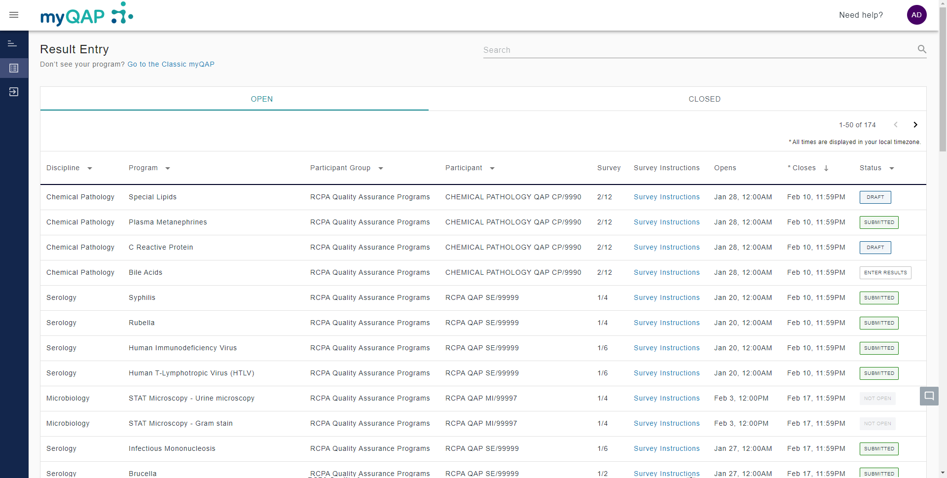 Entering Results - myQAP